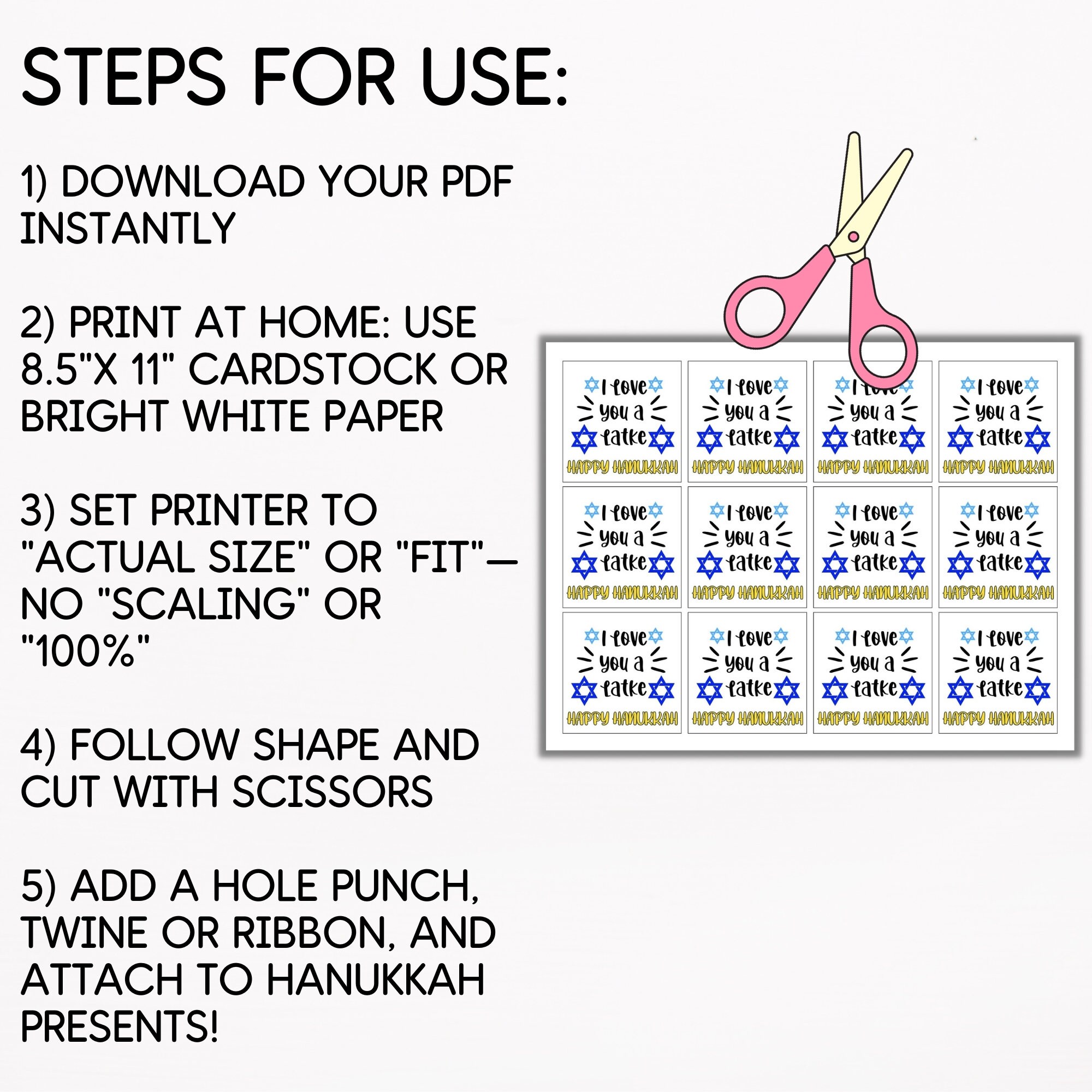 Printable Hanukkah Gift Tags, I Love You a Latke, Happy Hanukkah Gift ...