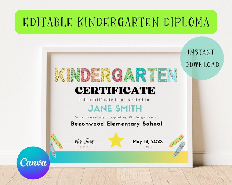 Editable Kindergarten Graduation Certificate Kindergarten Diploma ...