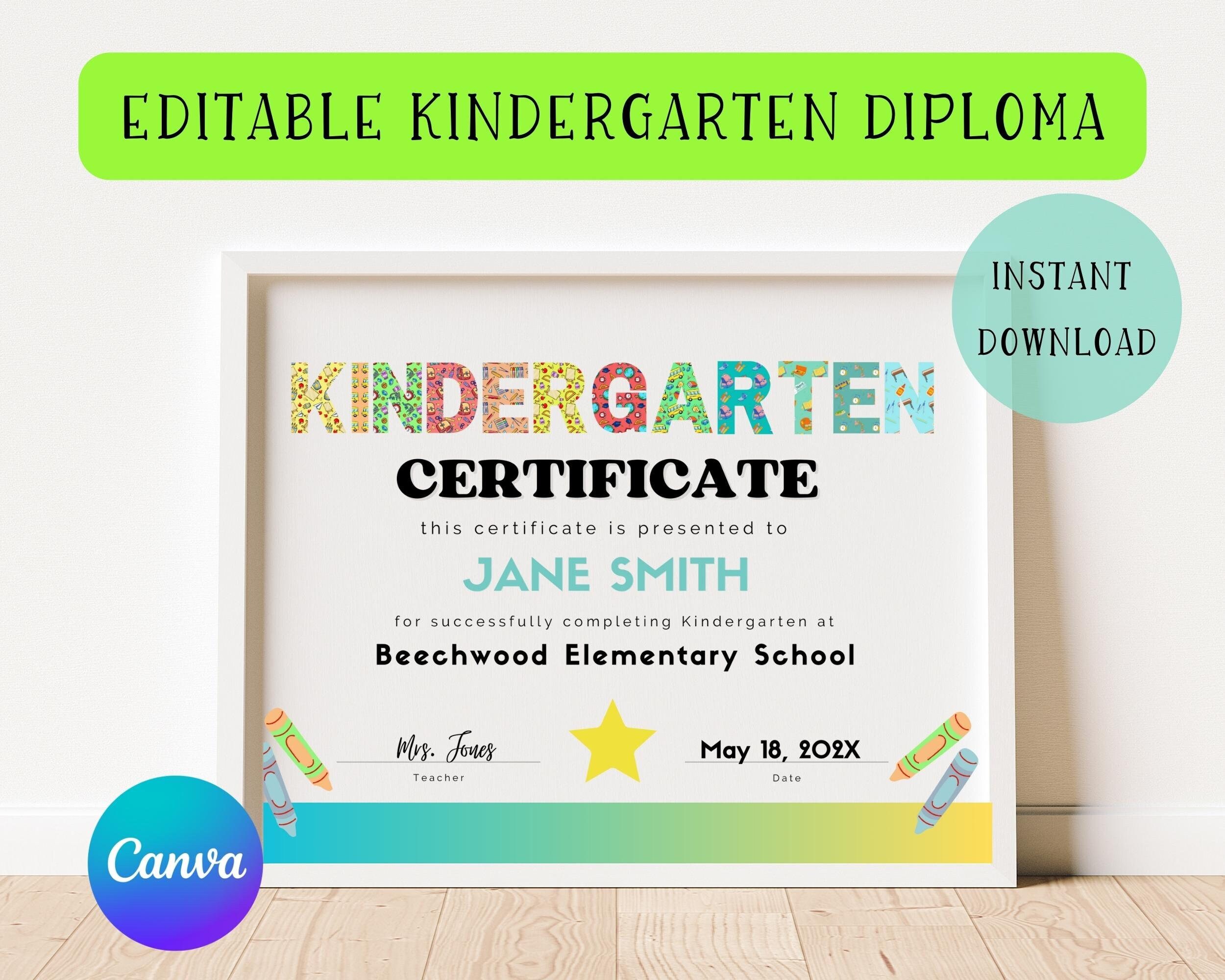Editable Kindergarten Graduation Certificate Kindergarten Diploma ...
