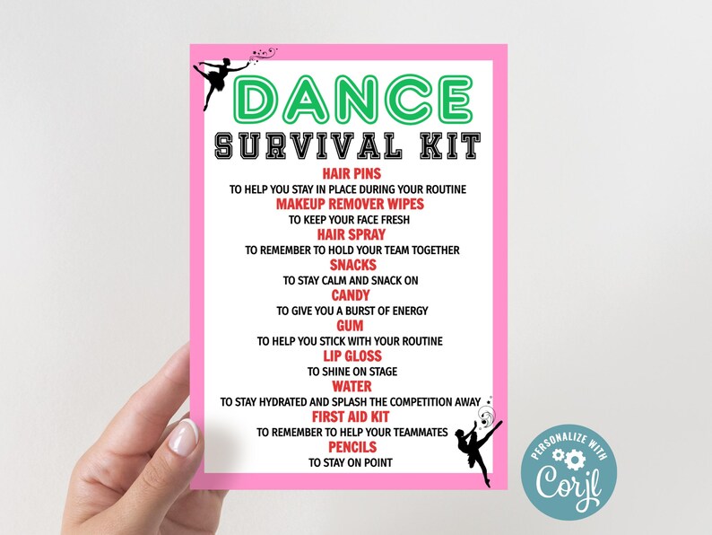 Editable Dance Competition Survival Kit, Dance Survival Kit, Survival ...