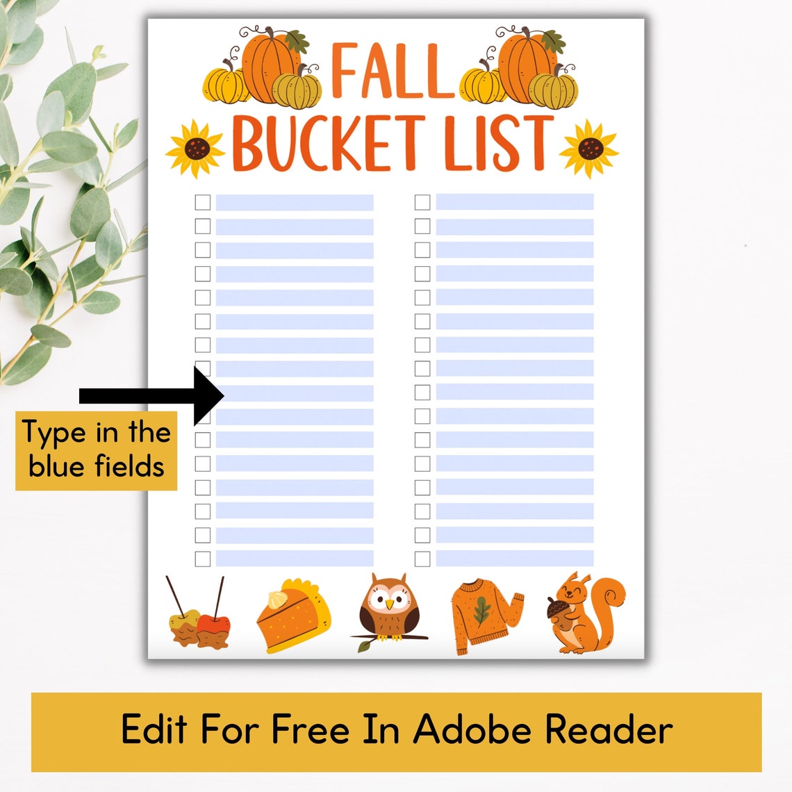Fall Bucket List Printable, Editable Fall Bucket List, Bucket List ...