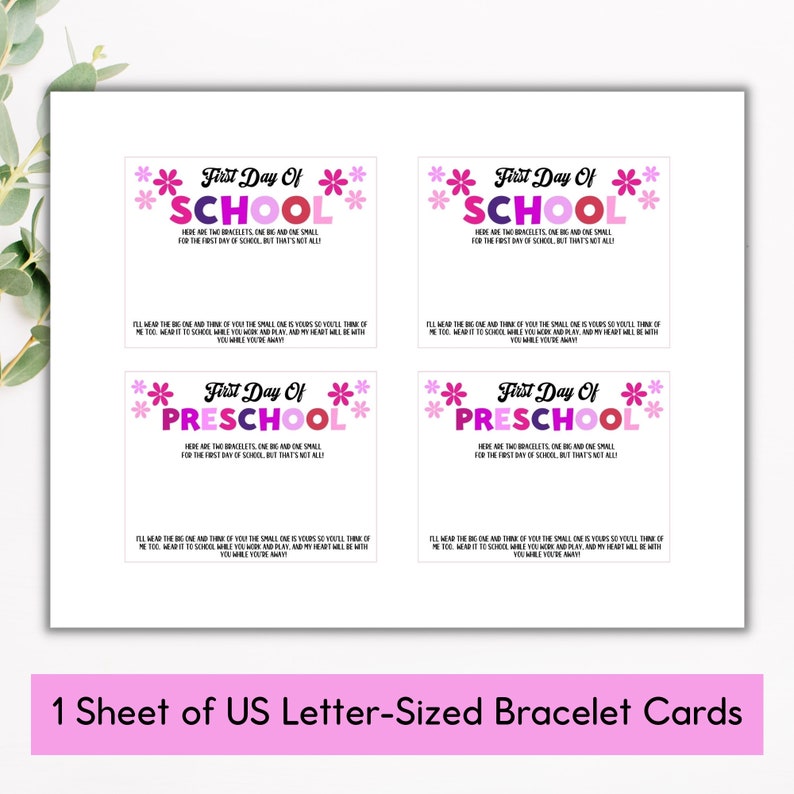 First Day of School Bracelet Poem, Printable Bracelet Backing Card ...