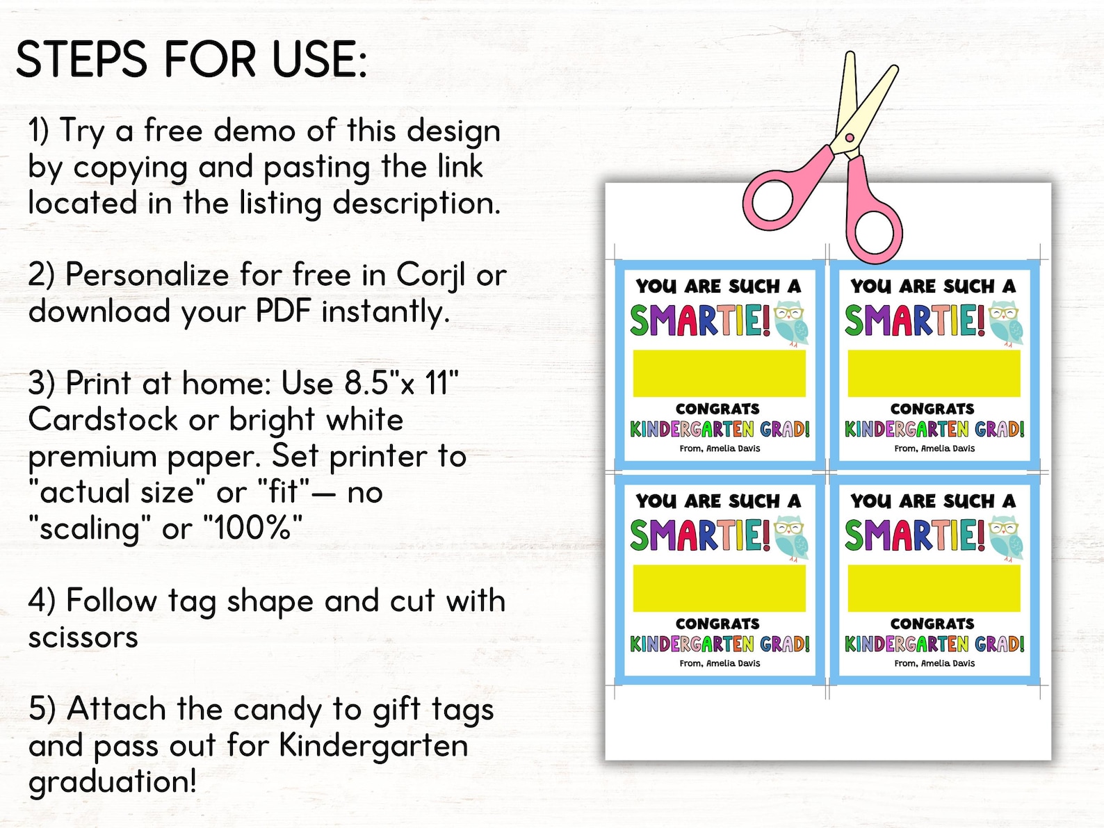 You Are Such A Smartie Kindergarten Graduation Gift Tag Printable ...