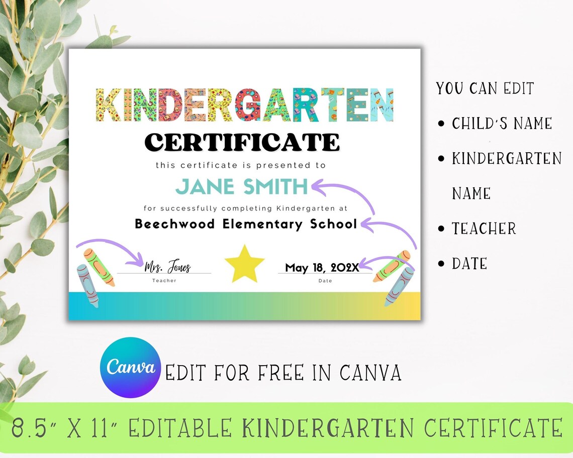 Editable Kindergarten Graduation Certificate Kindergarten Diploma ...