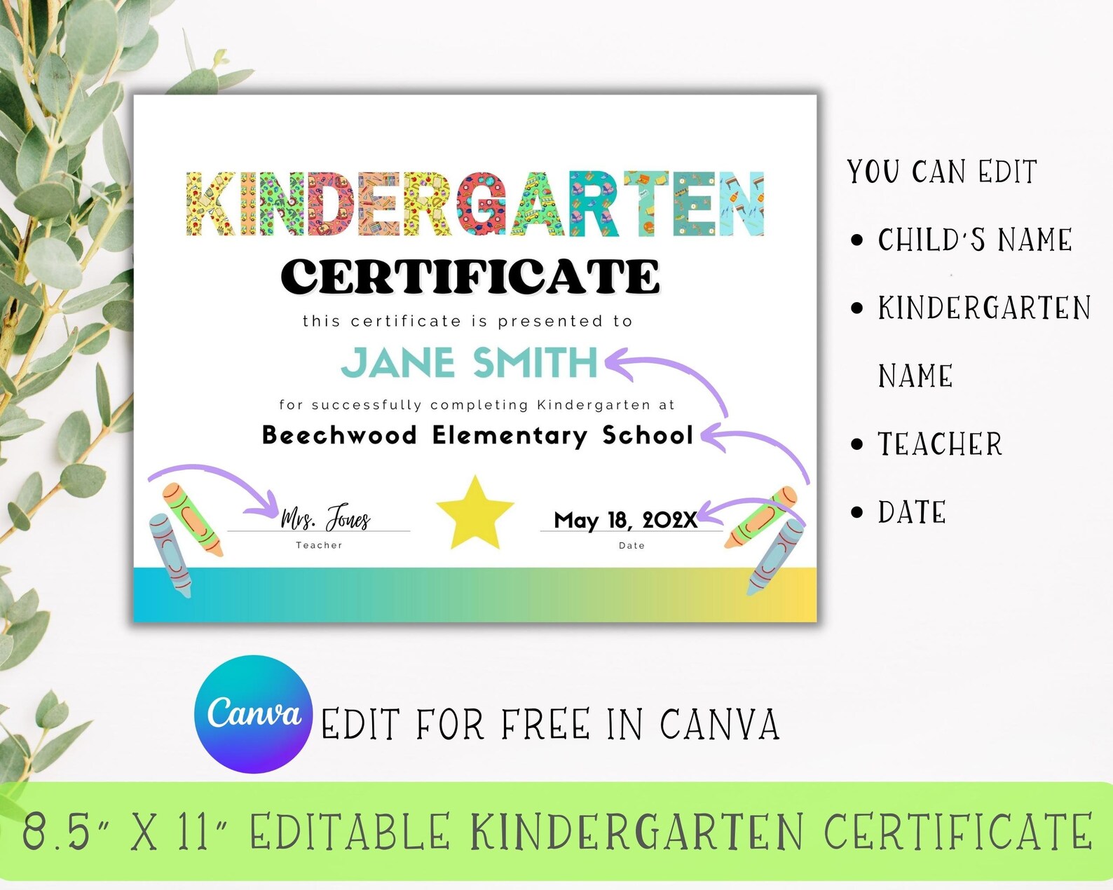 Editable Kindergarten Graduation Certificate Kindergarten Diploma ...