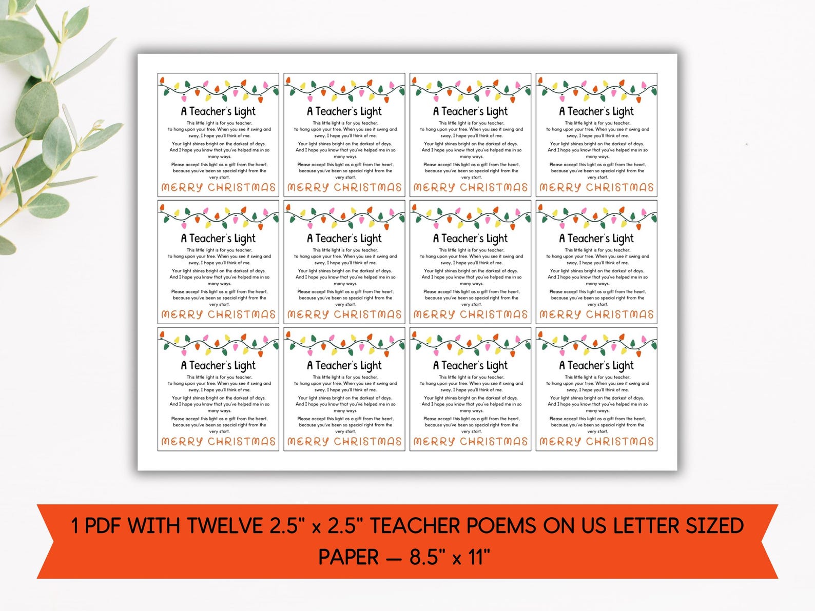 A Teacher's Light Printable Poem, Teachers Light Tag, Teacher Gift Tag ...