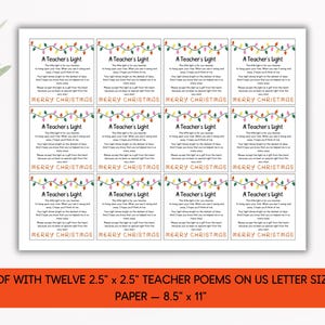A Teacher's Light Printable Poem, Teachers Light Tag, Teacher Gift Tag ...