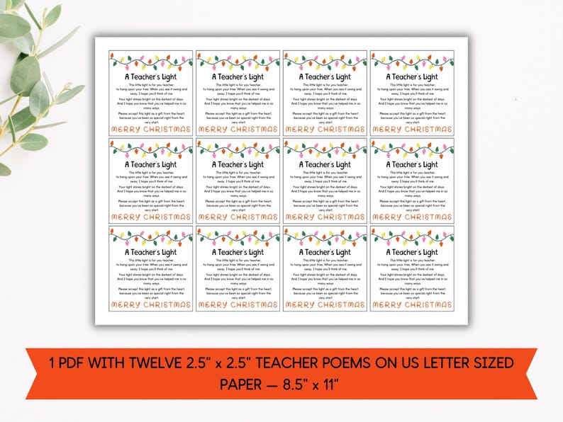 A Teacher's Light Printable Poem, Teachers Light Tag, Teacher Gift Tag ...