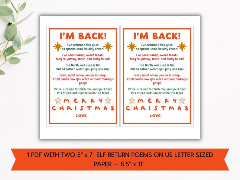 I'm Back Elf Return Poem, Elf Return, Elf Return Letter, Elf Letter ...