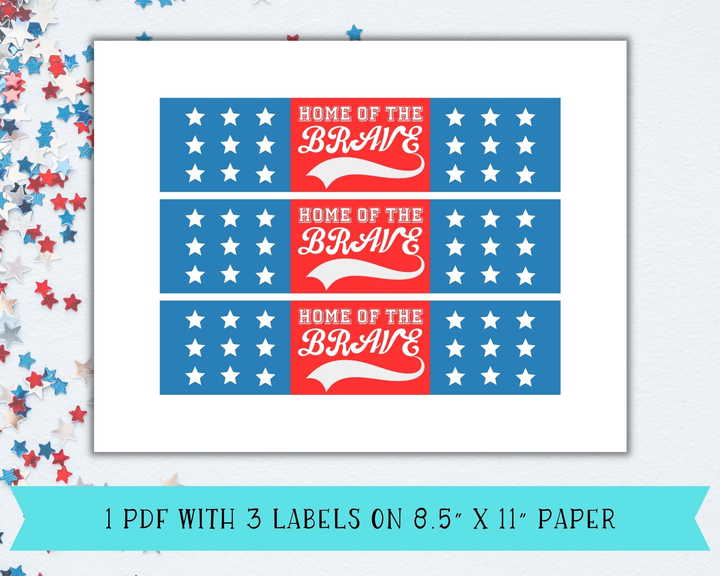 4th of July Home of the Brave Water Bottle Labels Water Bottle Stickers ...