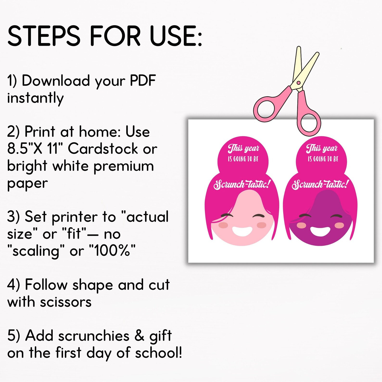 Back to School Scrunchie Holder Printable, First Day of School ...