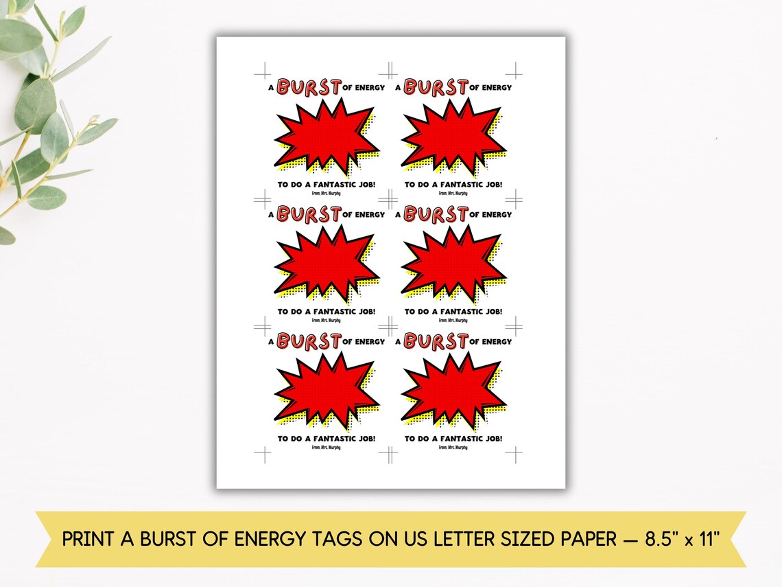 A Burst of Energy Testing Motivation Tag Printable, Editable Testing ...