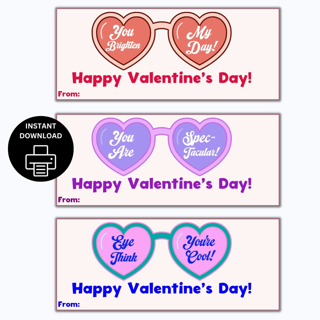Printable Sunglasses Valentines Tag, Classroom Valentine, Non Candy ...