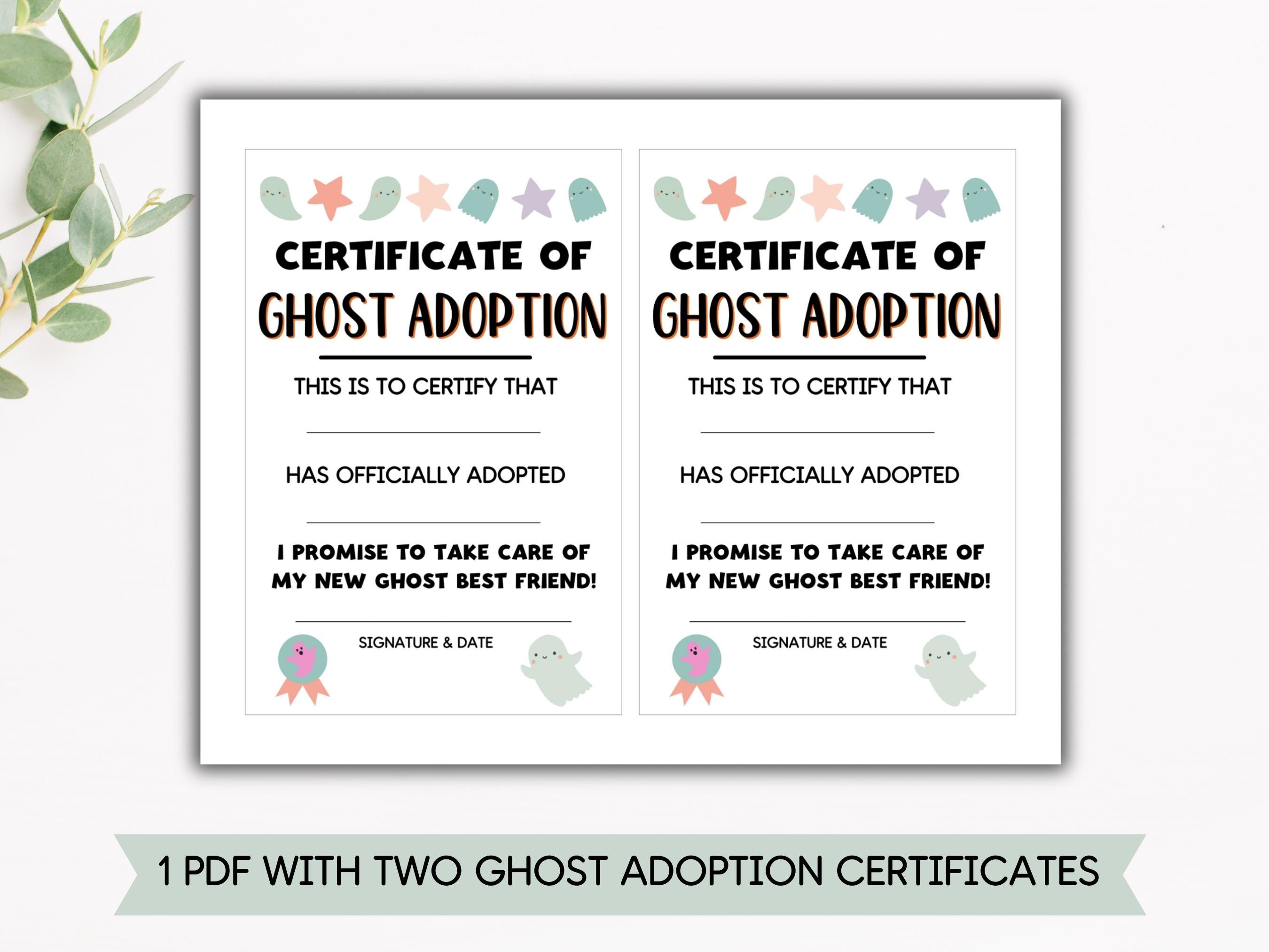 Adopt a Ghost, Adopt a Ghost Sign, Pet Ghost, Ghost Certificate, Ghost ...