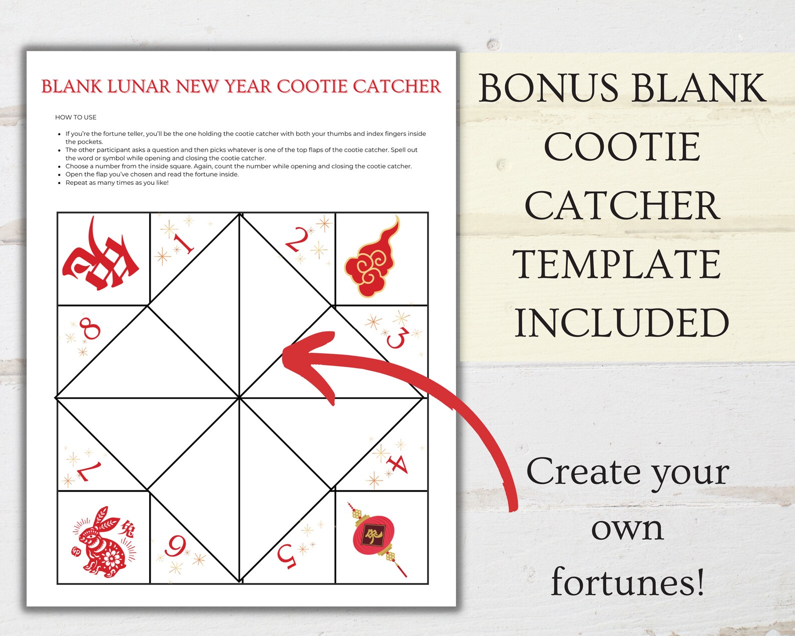 Printable Lunar New Year Cootie Catcher Chinese New Year Fortune Teller ...