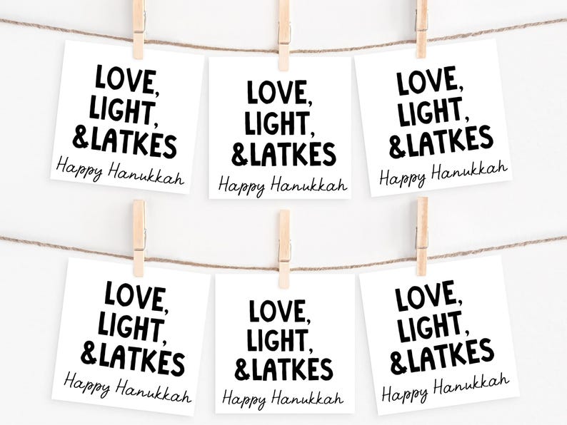 Hanukkah Love Light & Latkes Gift Tag Printable, Minimalist Hanukkah ...