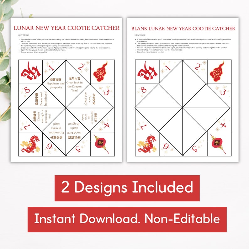 Printable Lunar New Year Cootie Catcher, Chinese New Year Fortune ...