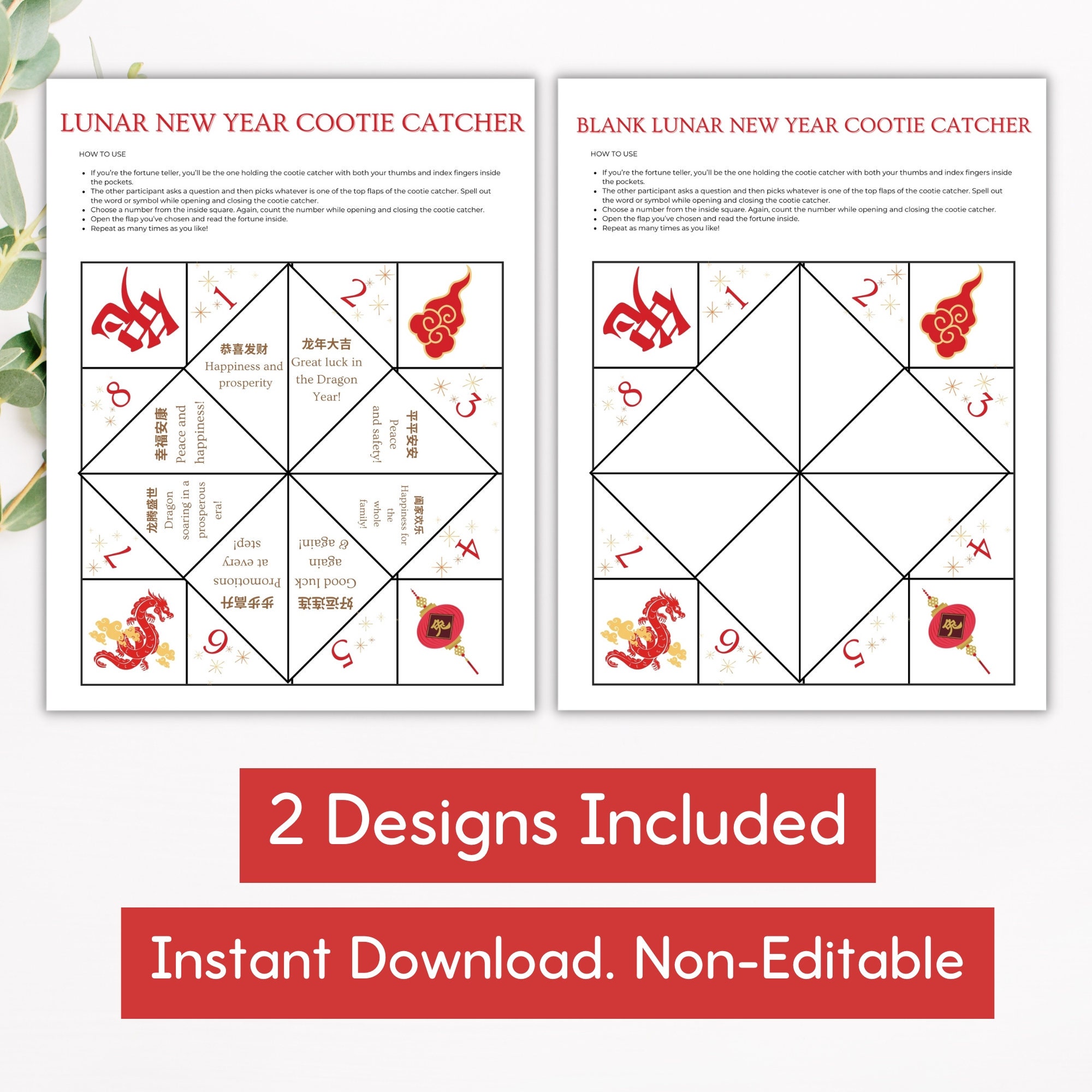 Printable Lunar New Year Cootie Catcher, Chinese New Year Fortune ...