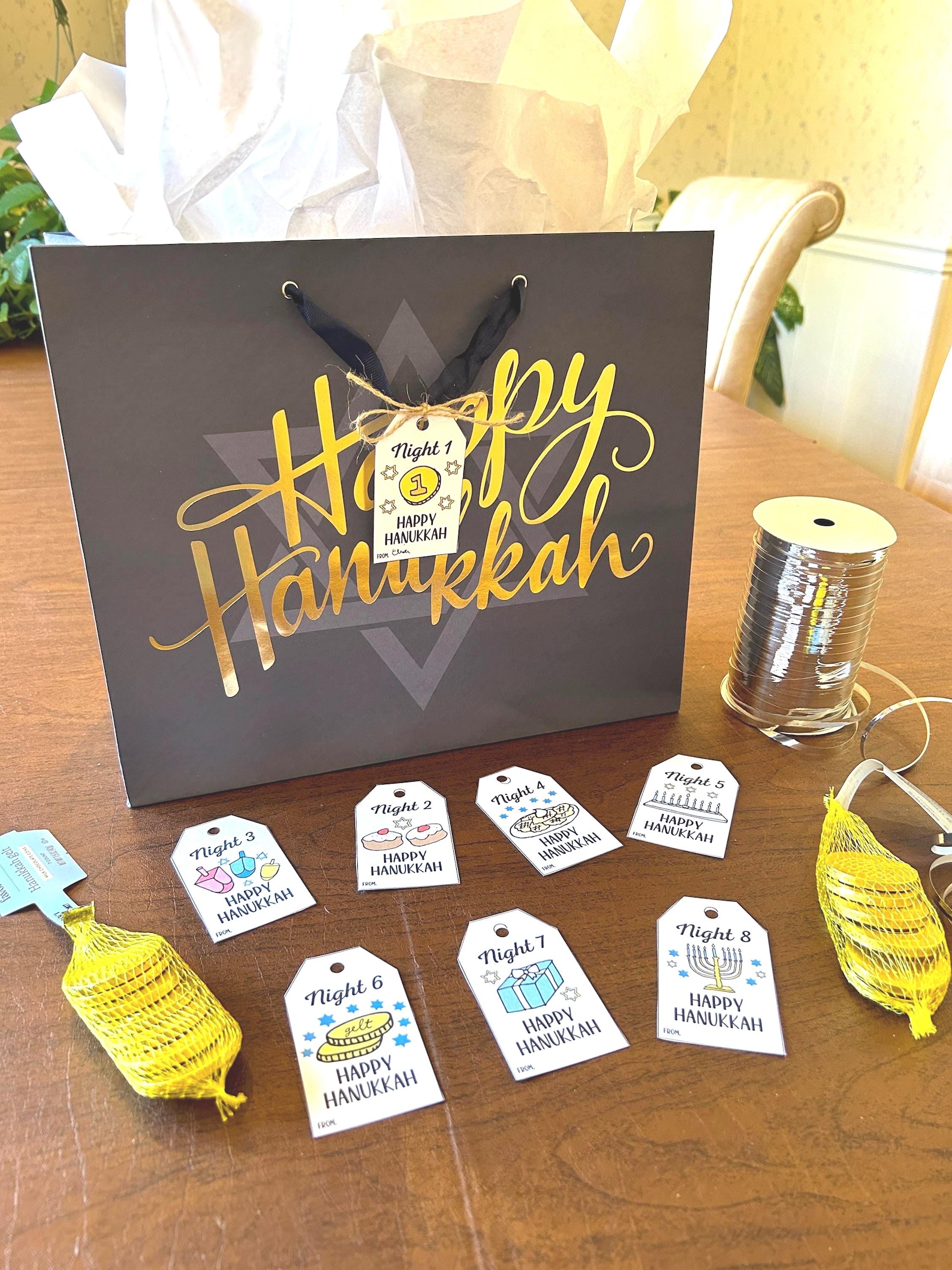 8 Nights of Hanukkah Gift Tags Printable, Hanukkah Printable, Happy ...