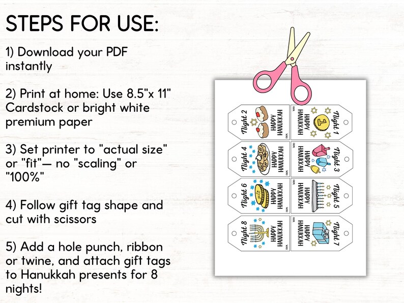 8 Nights of Hanukkah Gift Tags Printable, Hanukkah Printable, Happy ...