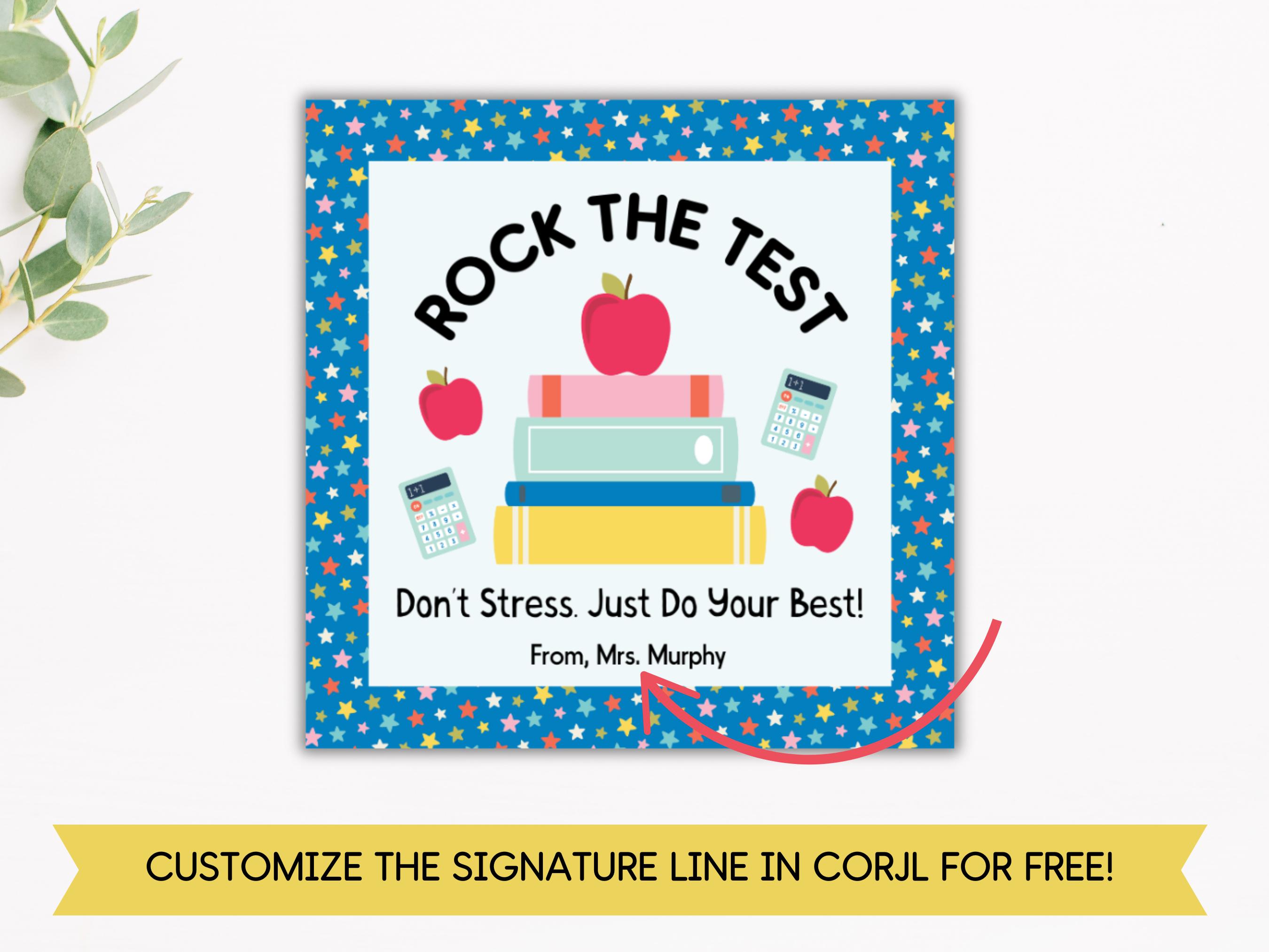 Testing Motivation Tag Printable, Editable Rock the Test Tag, Testing ...