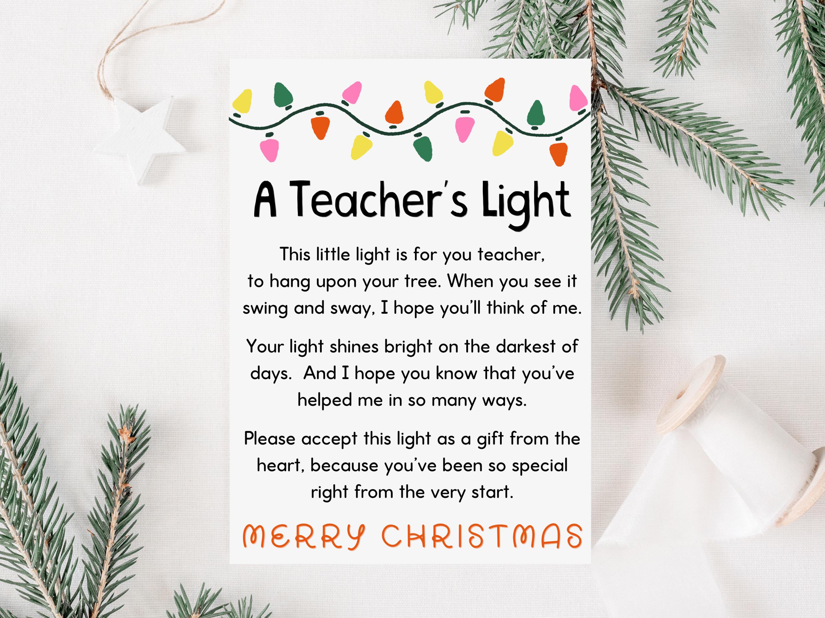 A Teacher's Light Printable Poem, Teachers Light Tag, Teacher Gift Tag ...
