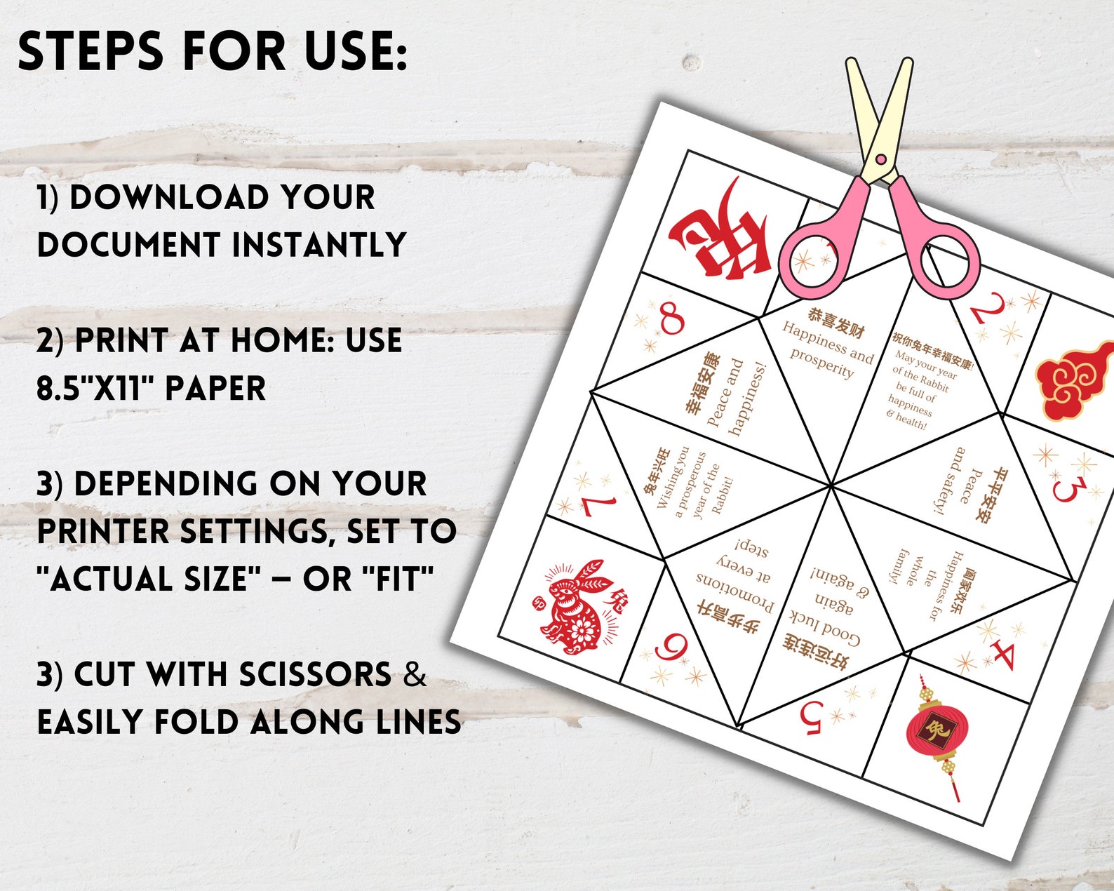 Printable Lunar New Year Cootie Catcher Chinese New Year Fortune Teller ...