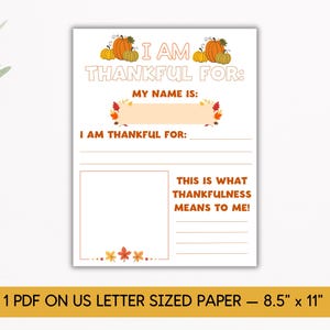 I Am Thankful for Printable, Fall Coloring Page, Thankful Activity ...