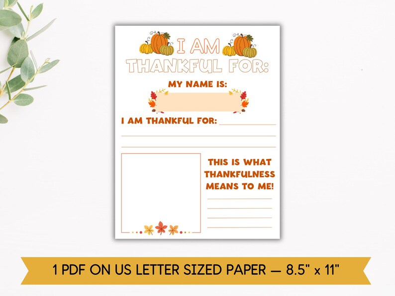 I Am Thankful for Printable, Fall Coloring Page, Thankful Activity ...