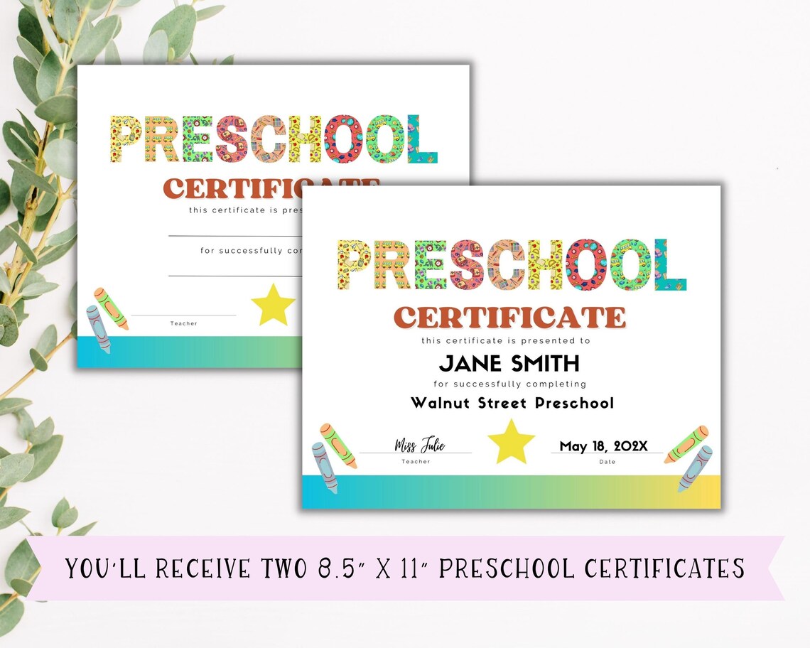 Editable Preschool Graduation Certificate Preschool Diploma Preschool ...