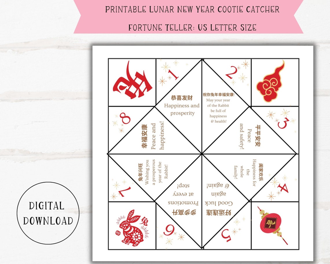 Printable Lunar New Year Cootie Catcher Chinese New Year Fortune Teller ...