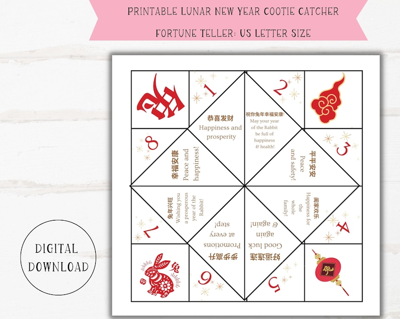 Printable Lunar New Year Cootie Catcher Chinese New Year Fortune Teller ...