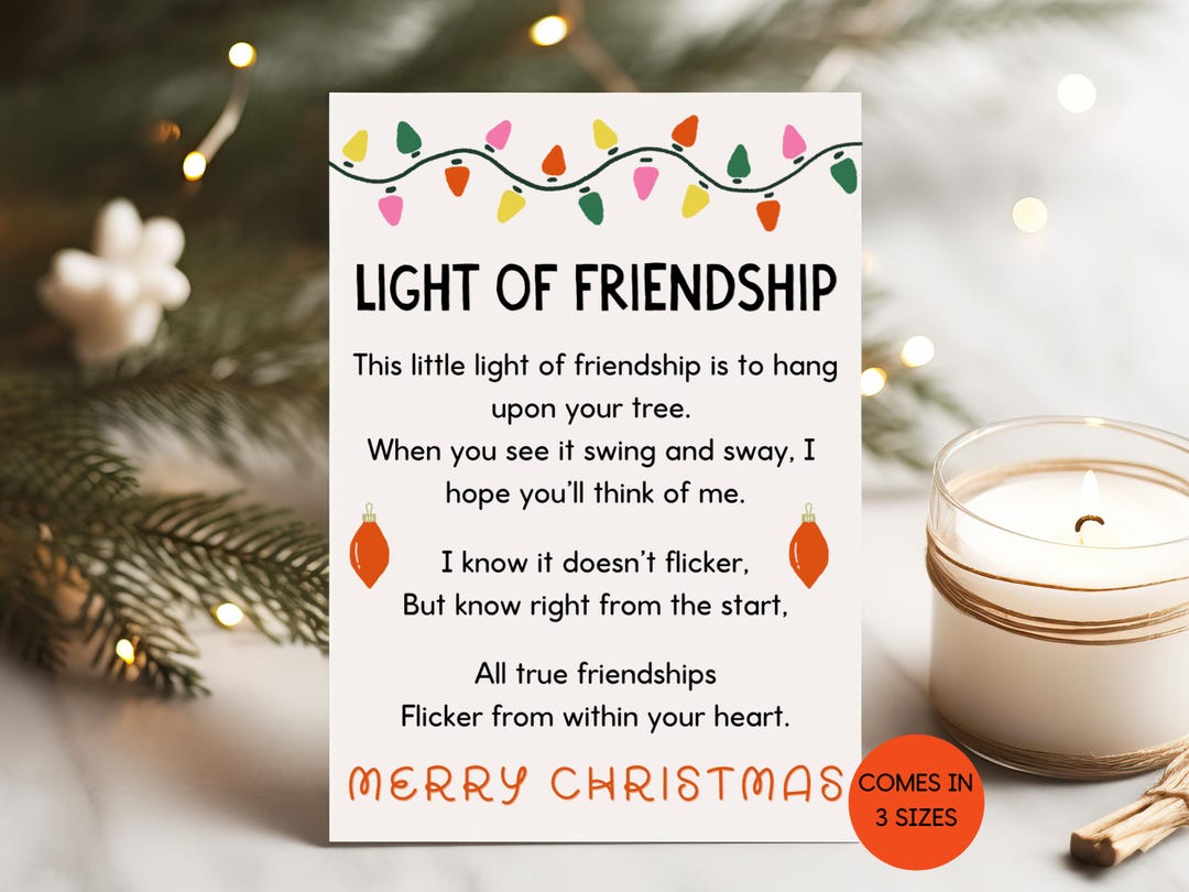 Light of Friendship Tag, Friendship Printable Poem, Christmas Tags ...