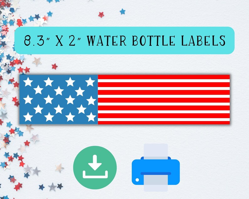 4th of July American Flag Water Bottle Labels | Water Bottle Stickers ...