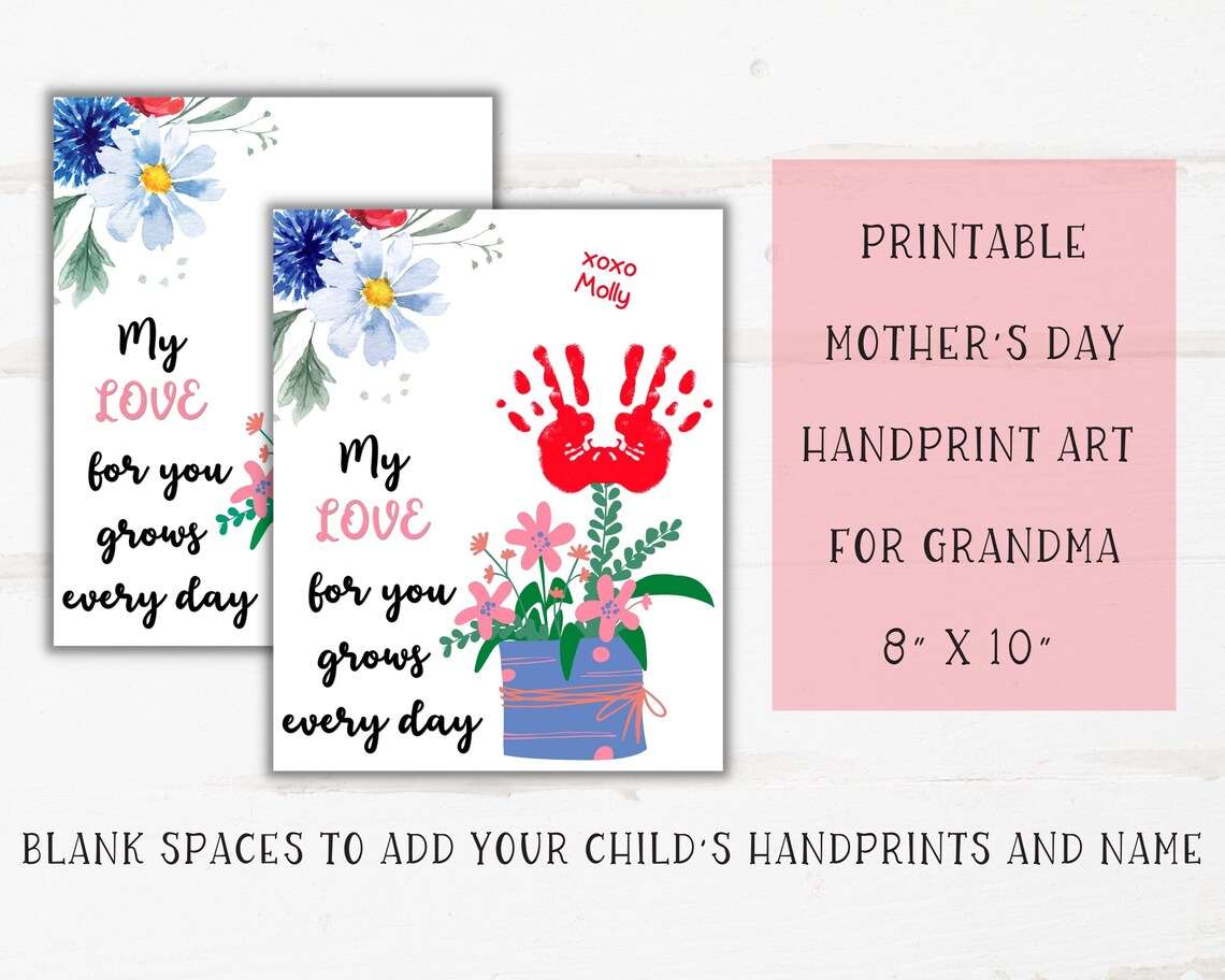 Mother's Day Handprint Art for Grandma Printable Gift - Etsy