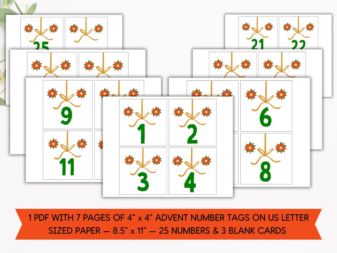 Printable Advent Calendar Numbers, Decorative Numbers, DIY Advent ...