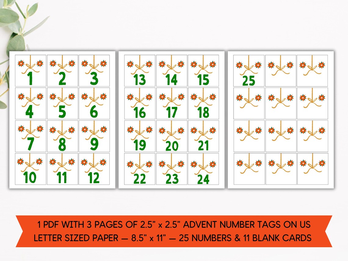 Printable Advent Calendar Numbers, Decorative Numbers, DIY Advent ...