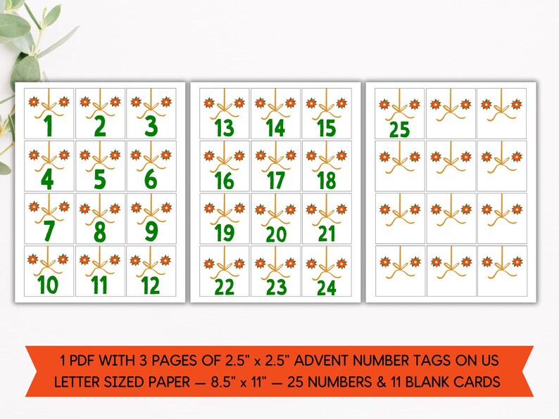 Printable Advent Calendar Numbers, Decorative Numbers, DIY Advent ...