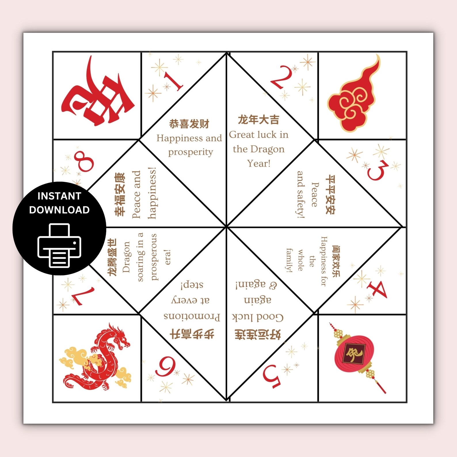 Printable Lunar New Year Cootie Catcher, Chinese New Year Fortune ...