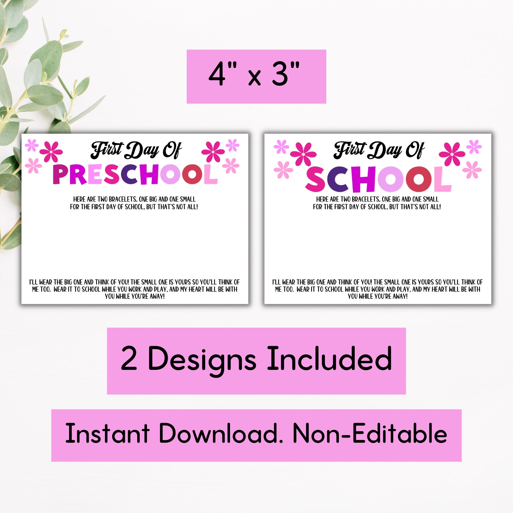 First Day of School Bracelet Poem, Printable Bracelet Backing Card ...