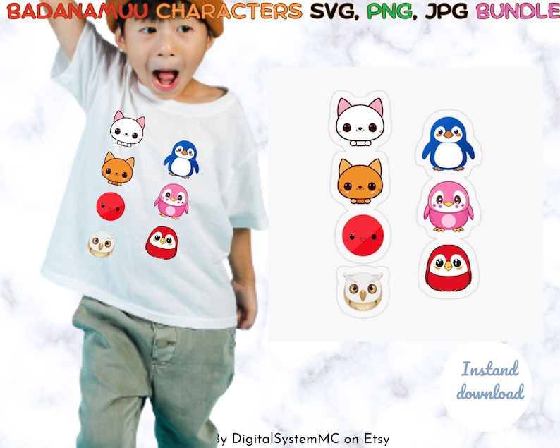 Cute Badanamu Pack, SVG, PNG, Cute Characters Pack, Pinguin, Cat, Owl ...