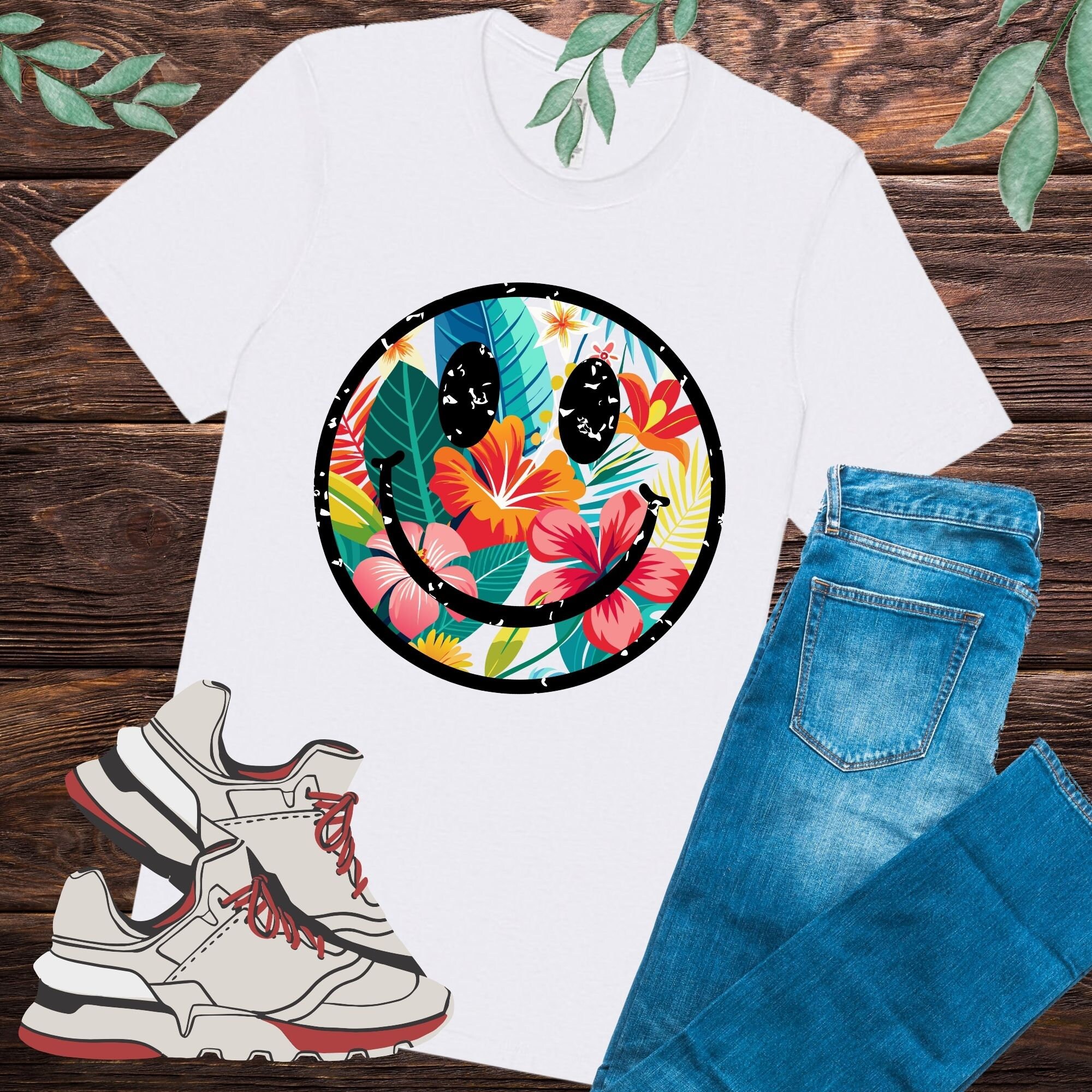 Floral Smiley Face PNG, Retro Happy Flowers PNG, Tropical Smiley Design ...