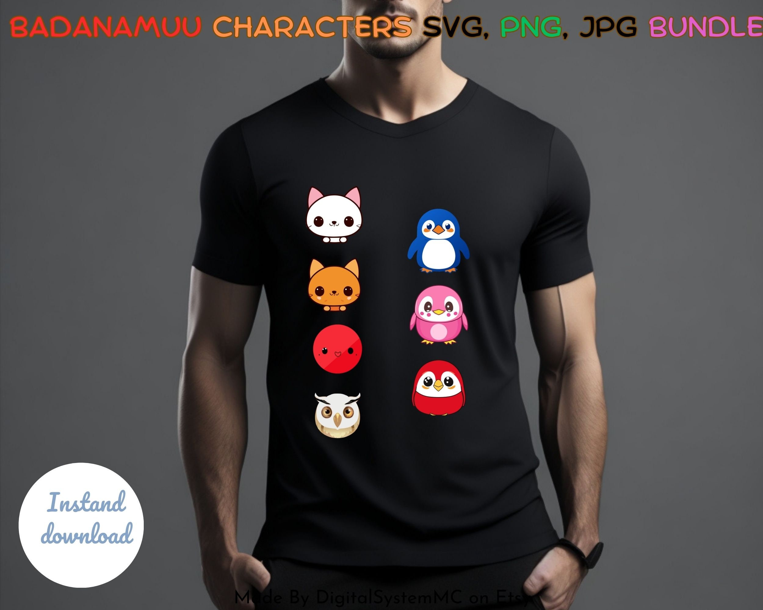 Cute Badanamu Pack, SVG, PNG, Cute Characters Pack, Pinguin, Cat, Owl ...