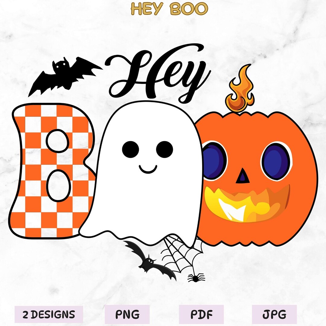Personalized Hey Boo Cute Ghost Pumpkin Checker Transparent PNG ...