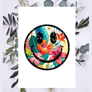 Floral Smiley Face PNG, Retro Happy Flowers PNG, Tropical Smiley Design ...