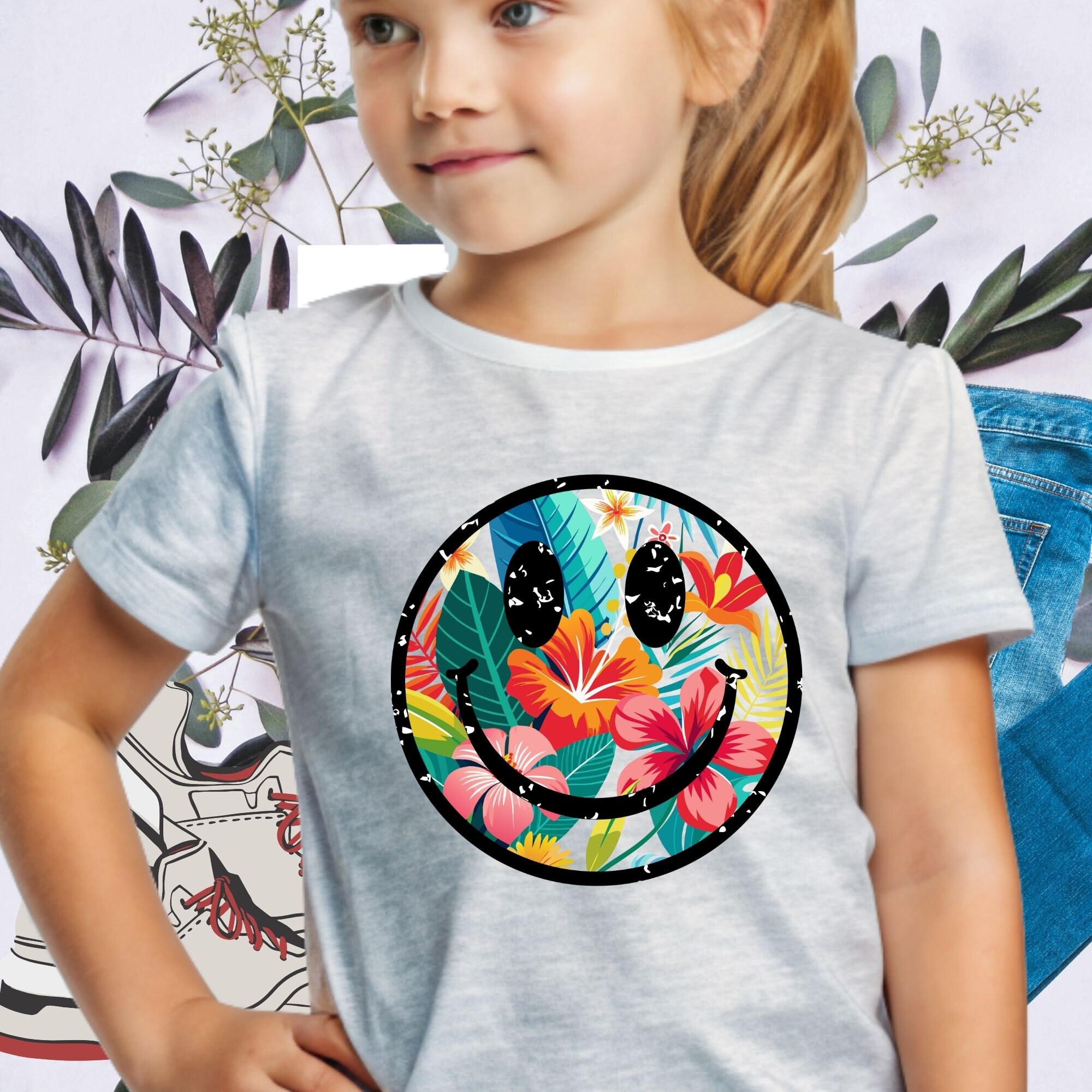 Floral Smiley Face PNG, Retro Happy Flowers PNG, Tropical Smiley Design ...