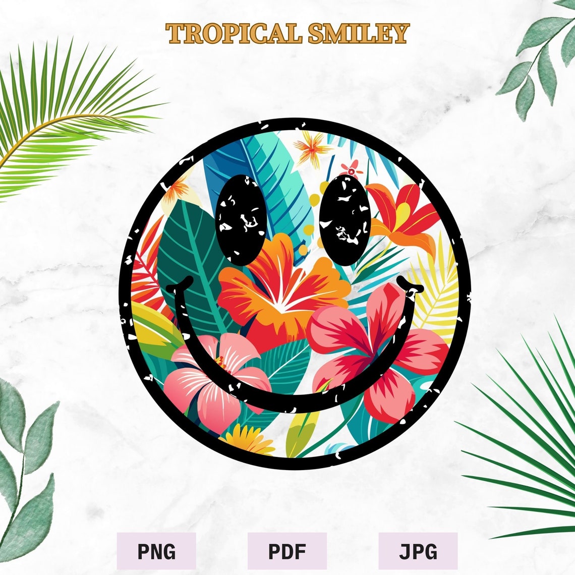 Floral Smiley Face PNG, Retro Happy Flowers PNG, Tropical Smiley Design ...