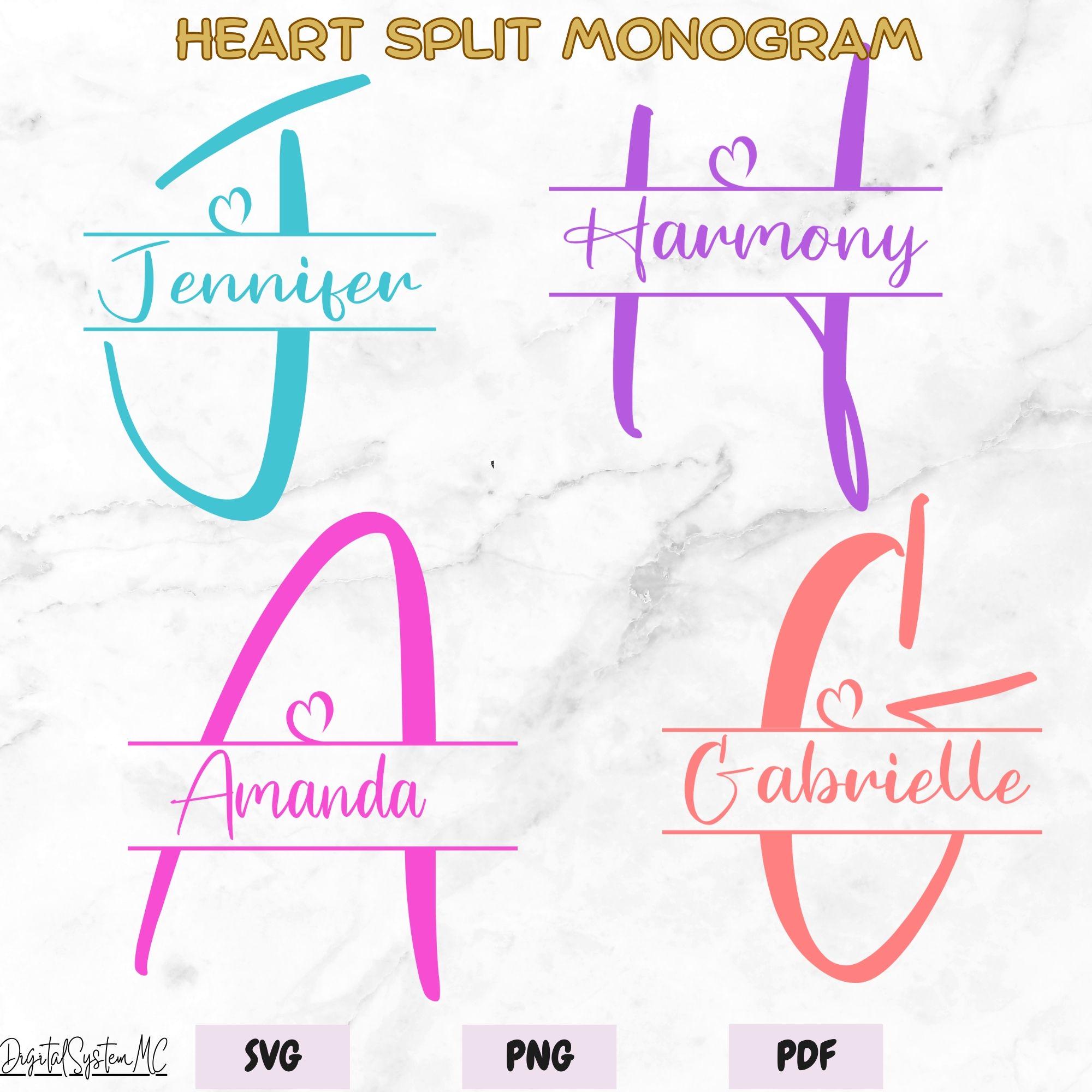 Heart Split Monogram SVG, Script Split Monogram PNG, Handwriting ...
