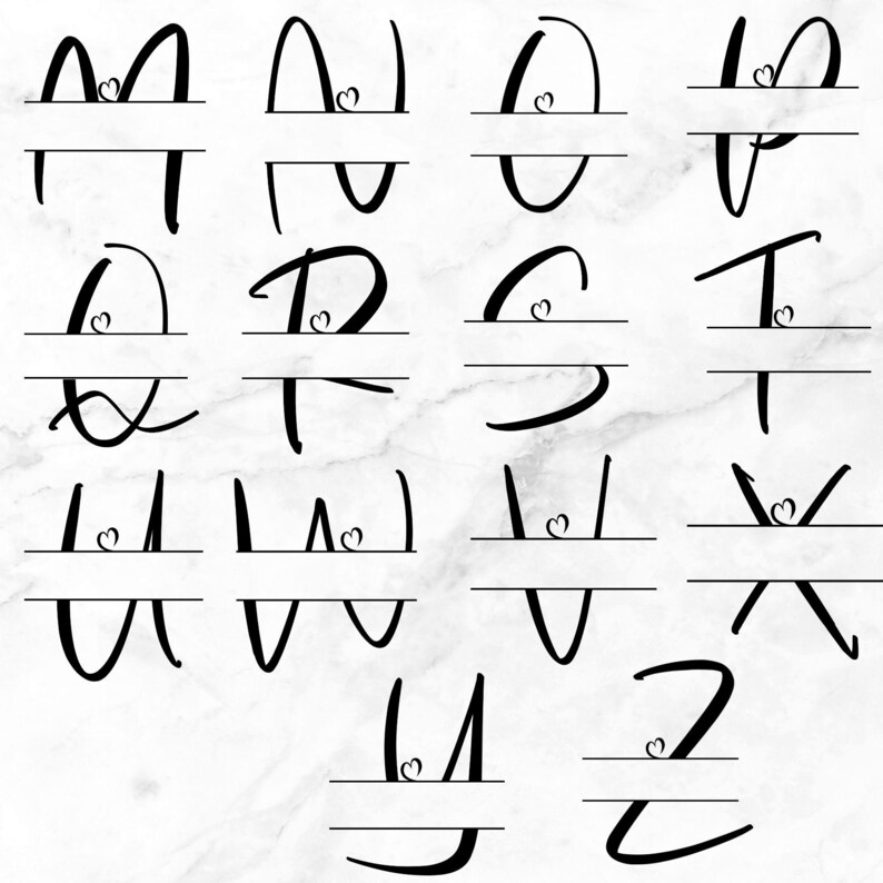 Heart Split Monogram SVG, Script Split Monogram PNG, Handwriting ...
