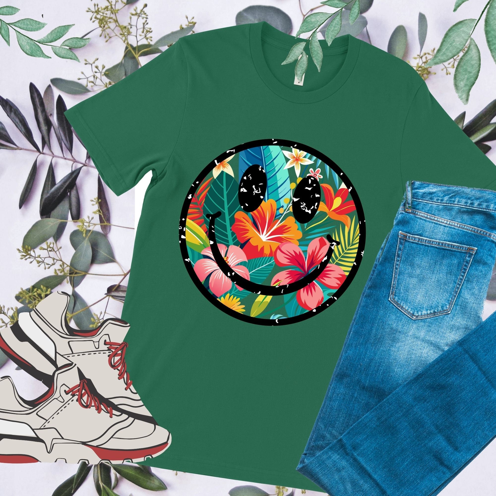 Floral Smiley Face PNG, Retro Happy Flowers PNG, Tropical Smiley Design ...